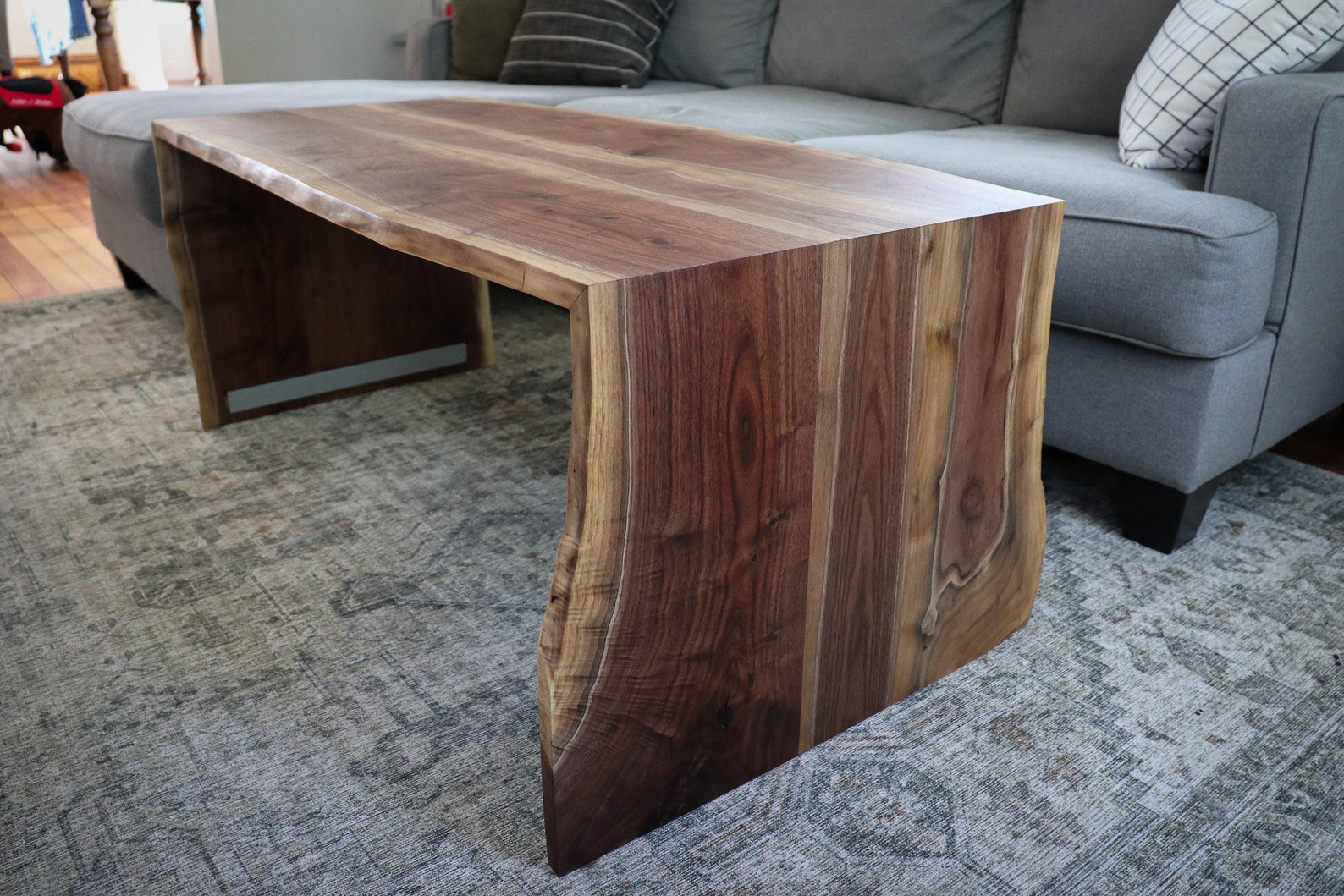 Solid Walnut Wood Double Waterfall Ottoman Table, Laptop Table, Side ...