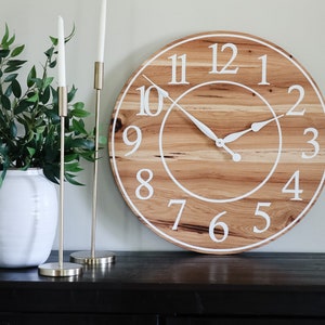 Hickory Wood Clock, Regular Numbers, Wooden Clock, Large Wall Clock ...