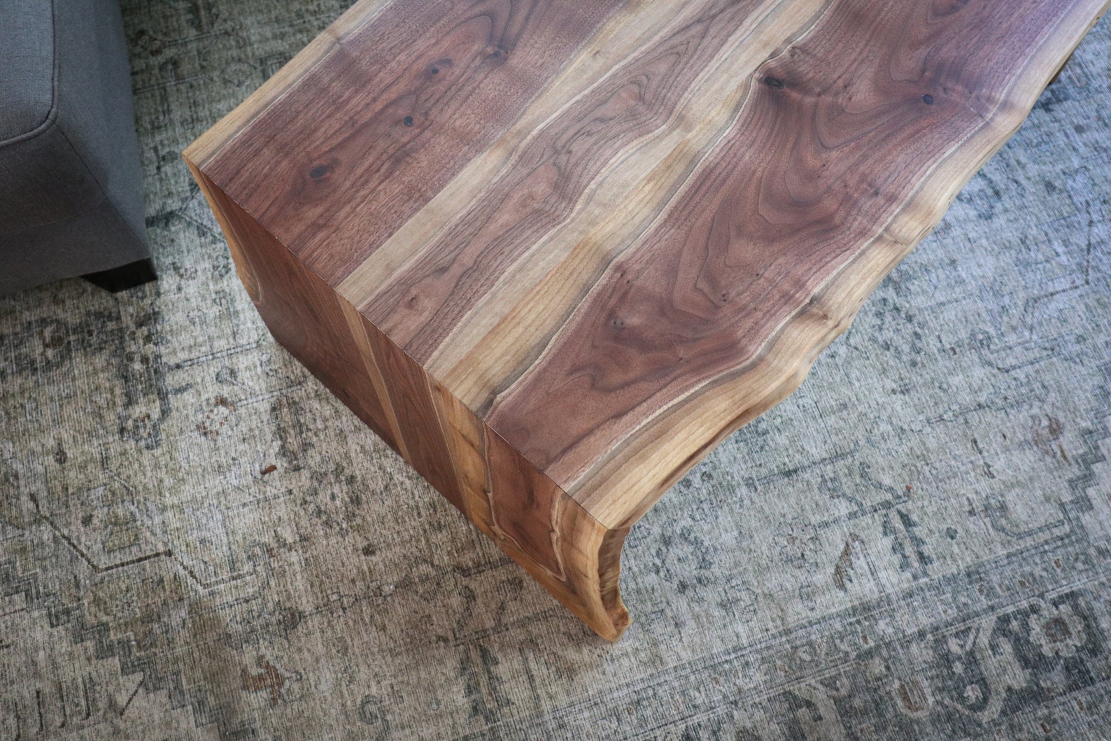 Solid Walnut Wood Double Waterfall Ottoman Table, Laptop Table, Side ...