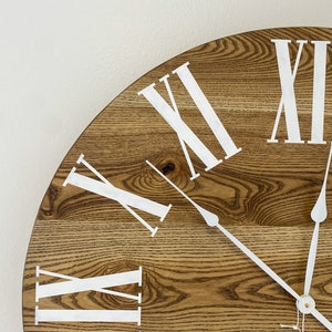 Dark Stained Ash Wood Clock, Regular Numbers, Wooden Clock, Large Wall ...
