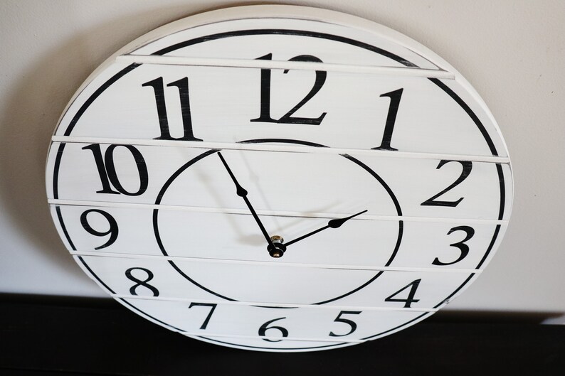 White Lightly Distressed Large Wall Clock Wall Clock | Etsy