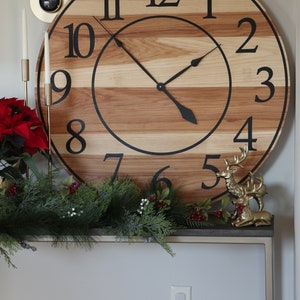 Hickory Wood Clock, Regular Numbers, Wooden Clock, Large Wall Clock ...