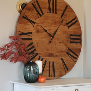 Large White Oak Clock, Large Wall Clock, Wooden Clock, Roman Numerals ...