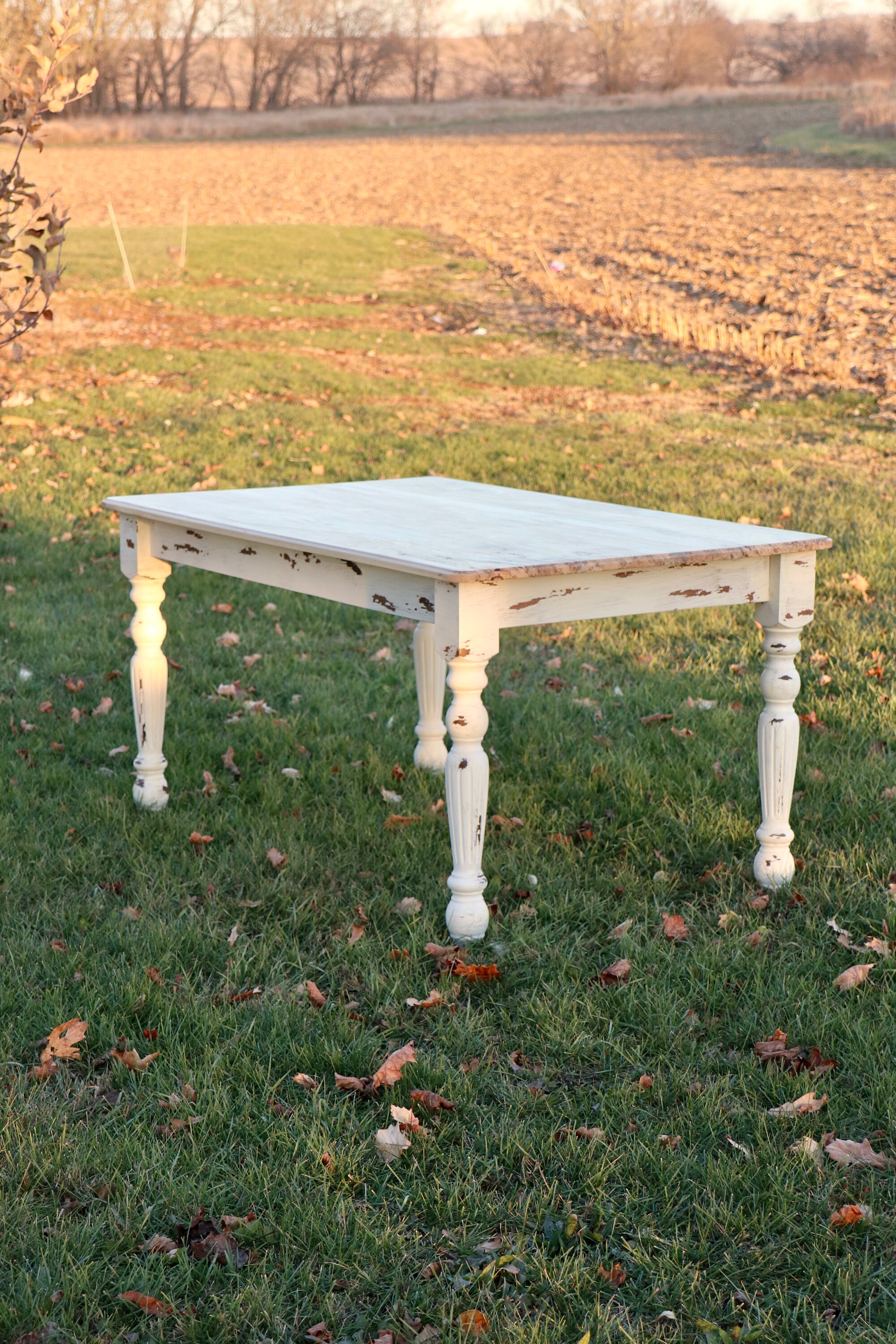IN STOCK Spalted Maple Farmhouse Dining Table, White-distressed Paint ...