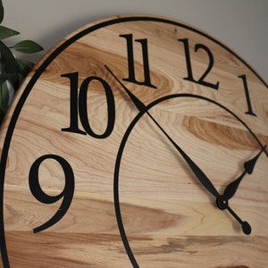 Hickory Wood Clock, Regular Numbers, Wooden Clock, Large Wall Clock ...