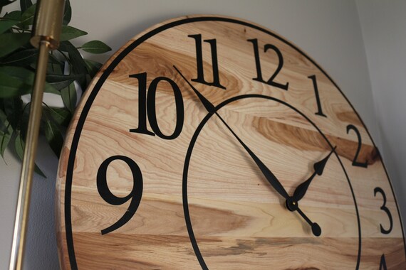 Hickory Wood Clock Regular Numbers Wooden Clock Large Wall - Etsy