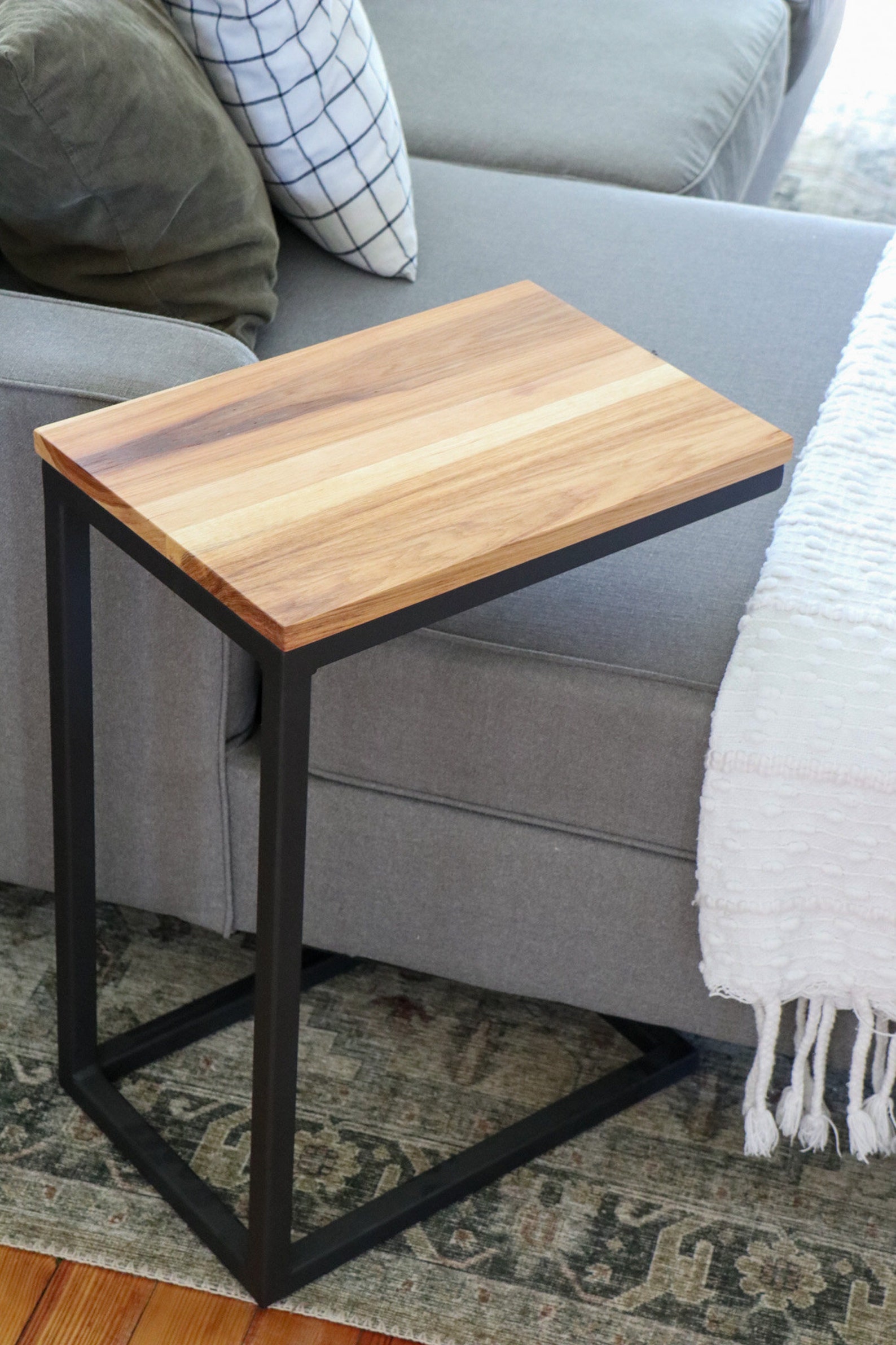 Solid Hickory Wood & Black Metal C Table - Etsy