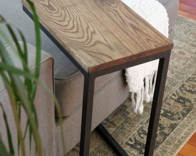 Solid Ash Wood & Black Metal C Table With Black Stain - Etsy