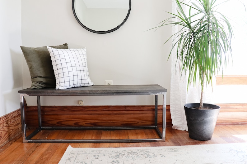 Modern Metal & Wood Bench Industrial Bench Living Room Bench - Etsy