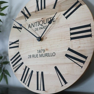 Large French Style Maple Wall Clock With Black Roman Numerals, Wooden ...