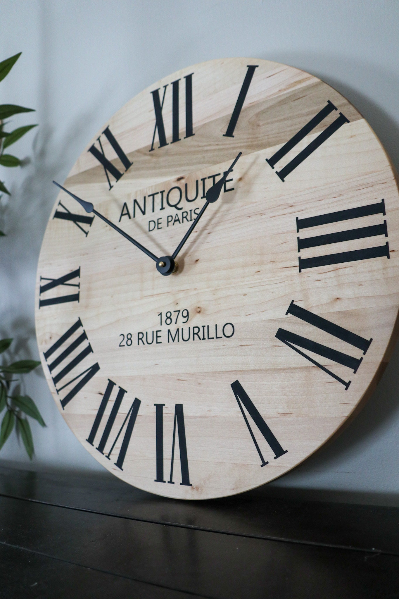 Large French Style Maple Wall Clock With Black Roman Numerals, Wooden ...