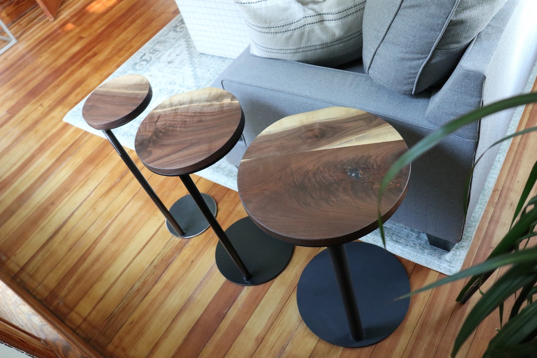 Live-edge Walnut, Round Industrial Side Table - Etsy