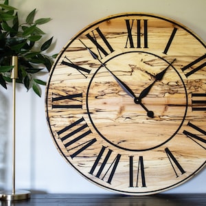 Wooden Wall Clock Spalted Maple Roman Numerals, Decor, Wall Hanging ...
