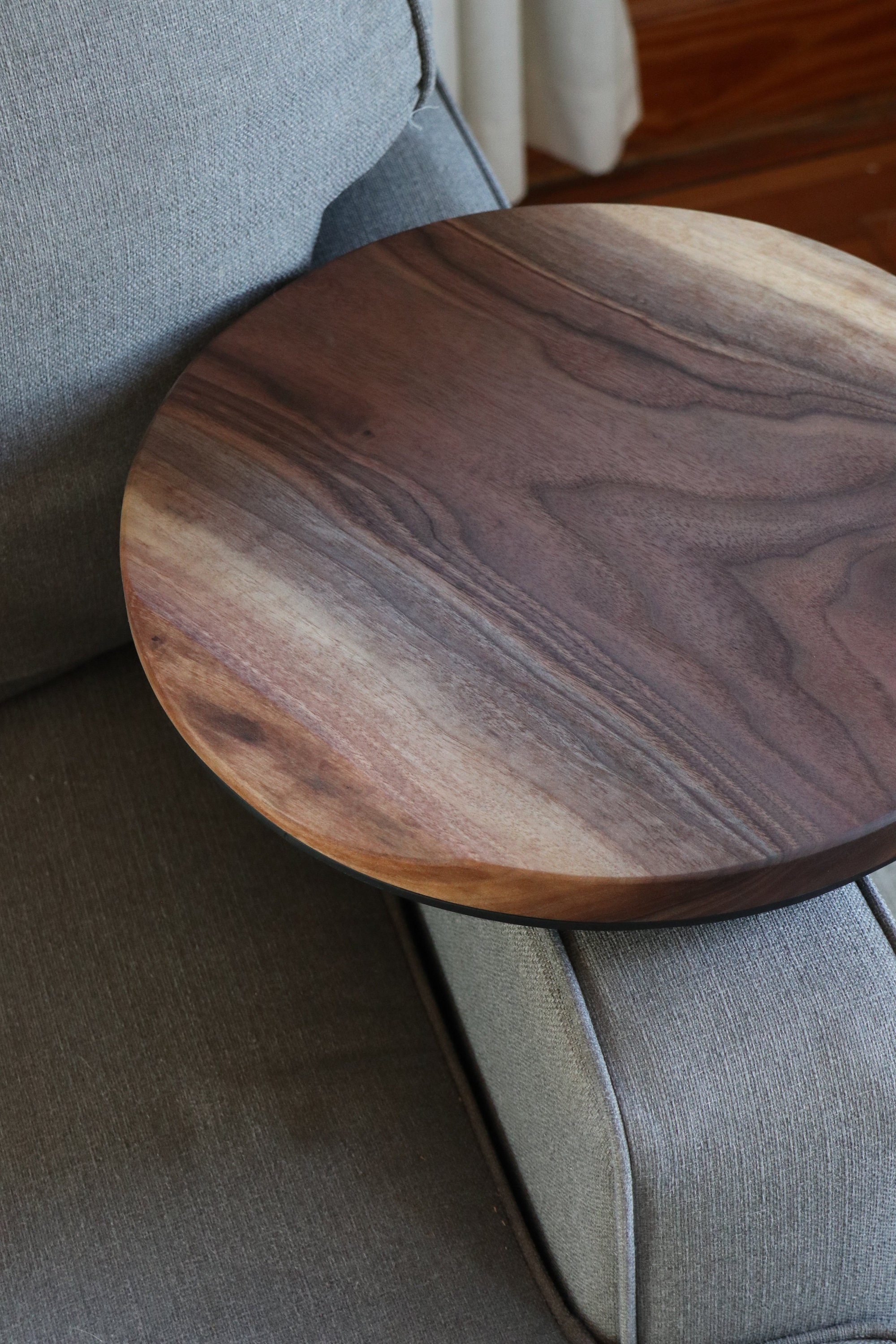 15" Live Edge Walnut Round Industrial Side Table, Live-edge Walnut End ...