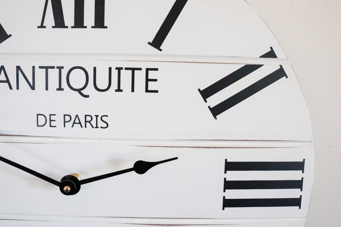 French Style White Lightly Distressed Large Wall Clock, Wall Clock ...