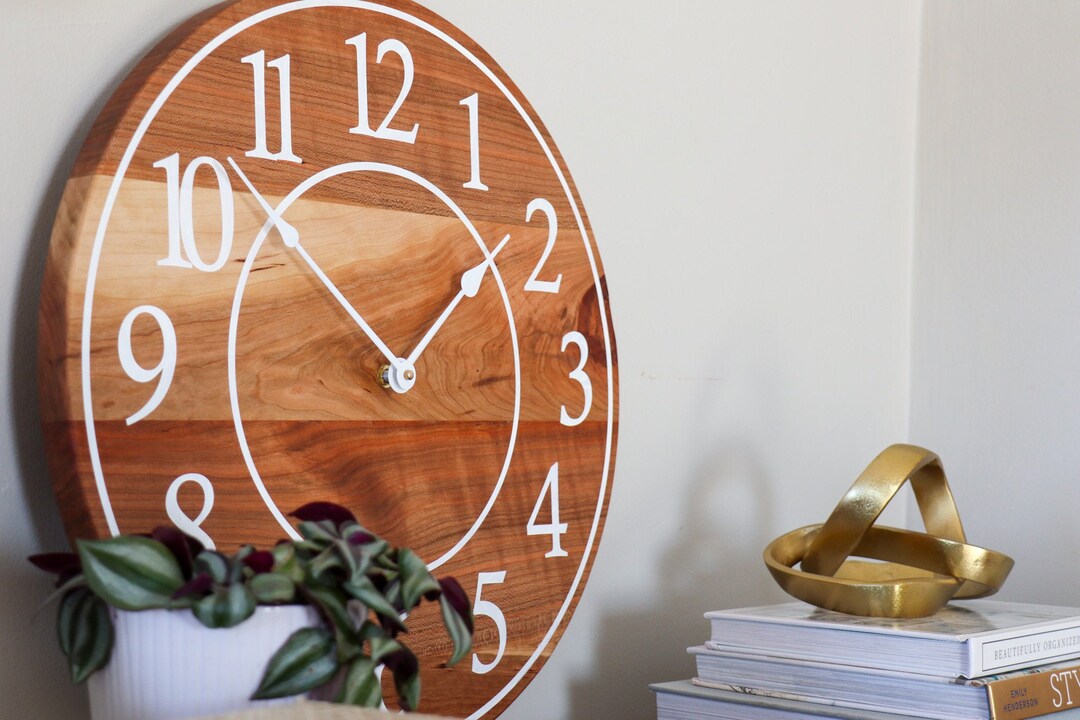 Cherry Wall Clock With White Numbers, Hardwood Clock, Wooden Clock ...