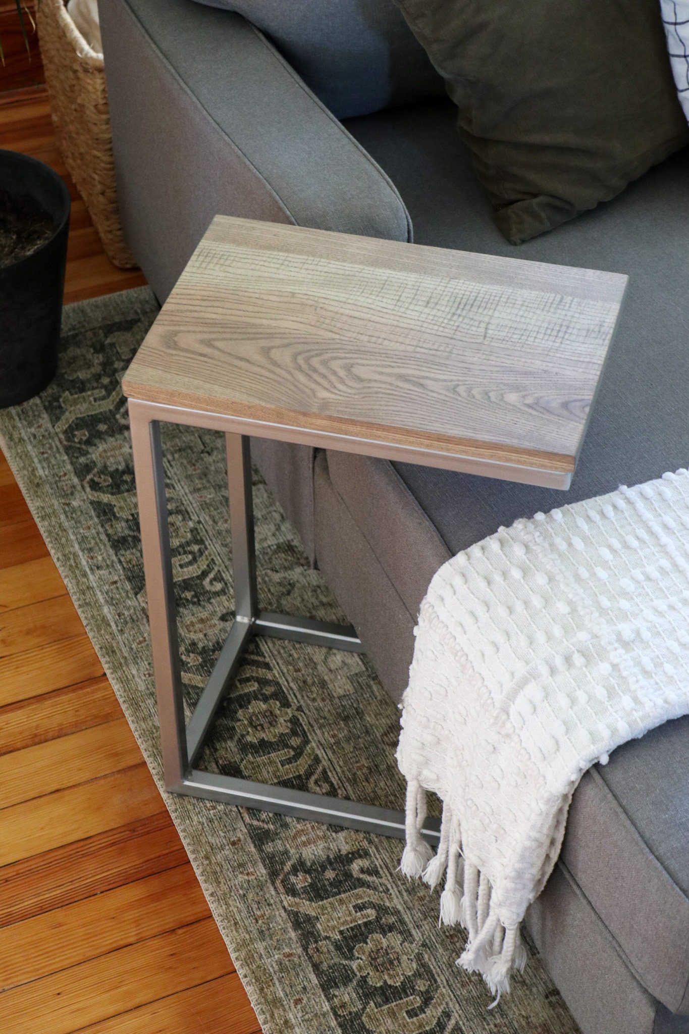 Solid Ash Wood & Silver Metal C Table With Grey Stain - Etsy