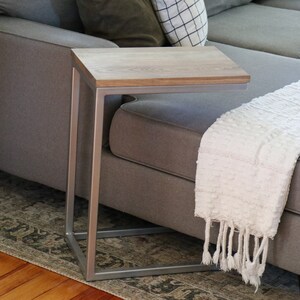 Solid Ash Wood & Silver Metal C Table With Grey Stain - Etsy