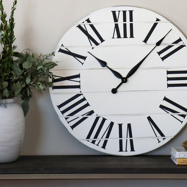 White and Wood Farmhouse Clock - Etsy