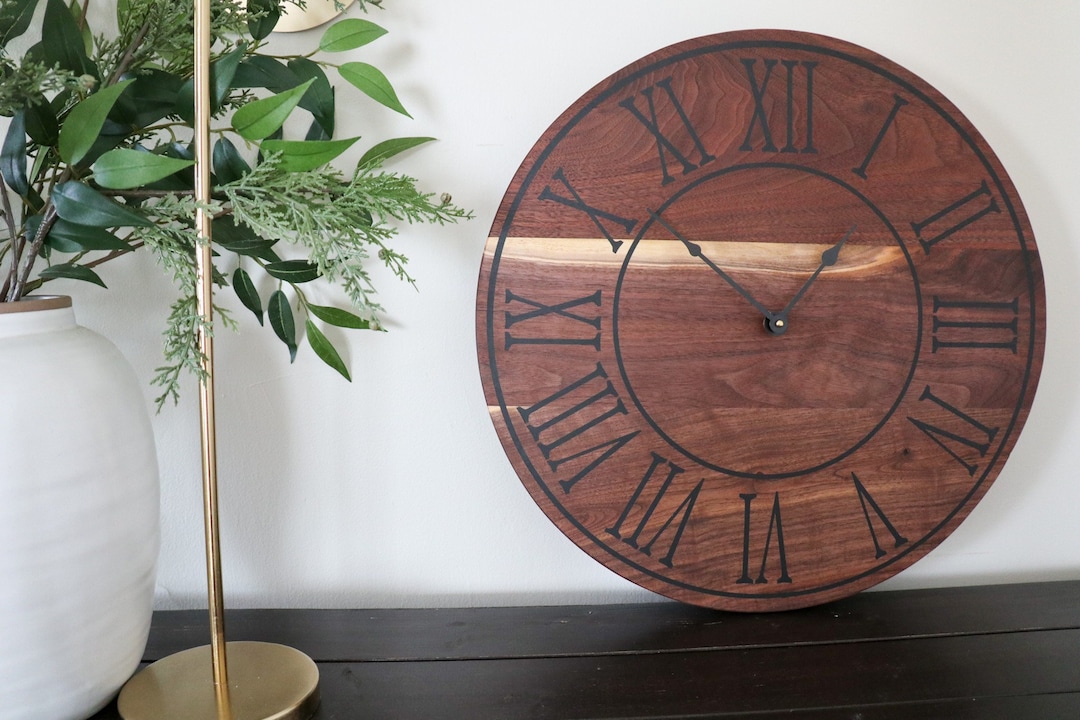 Solid Walnut Wall Clock, Walnut Clock, Large Wall Clock, Decor, Wall ...