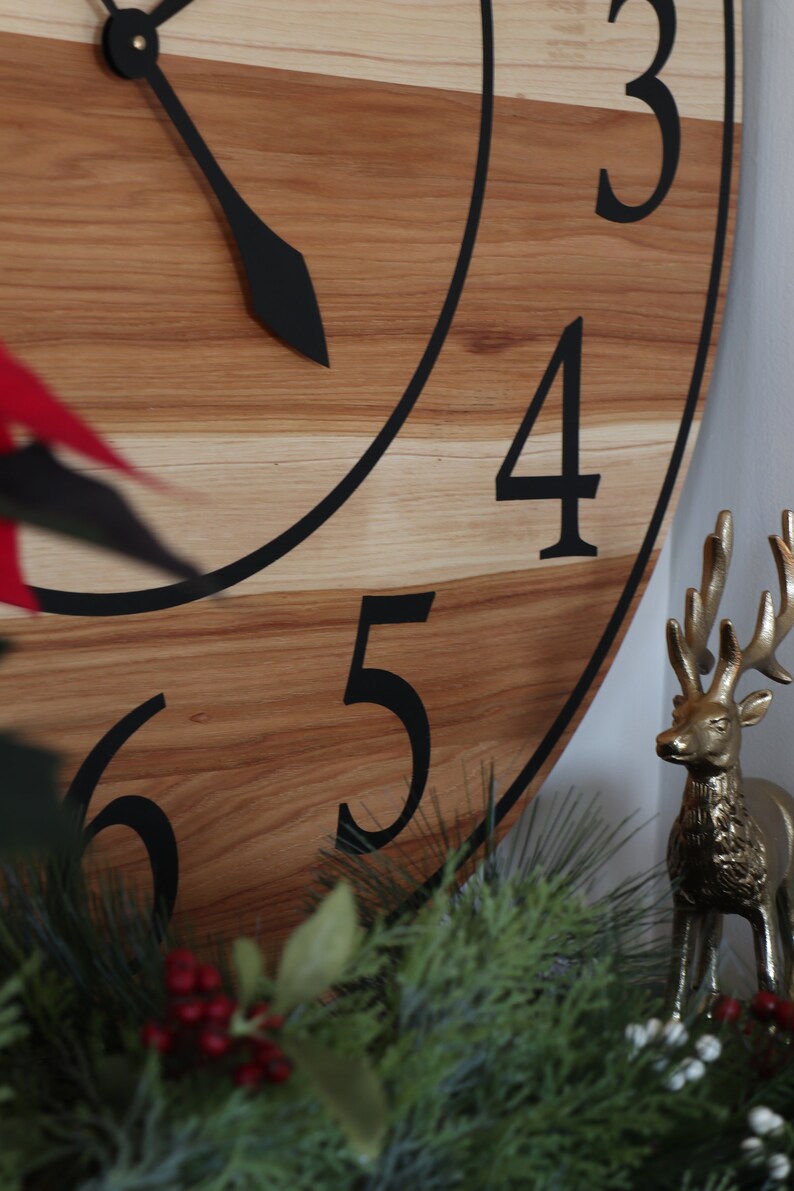 Hickory Wood Clock Regular Numbers Wooden Clock Large Wall - Etsy