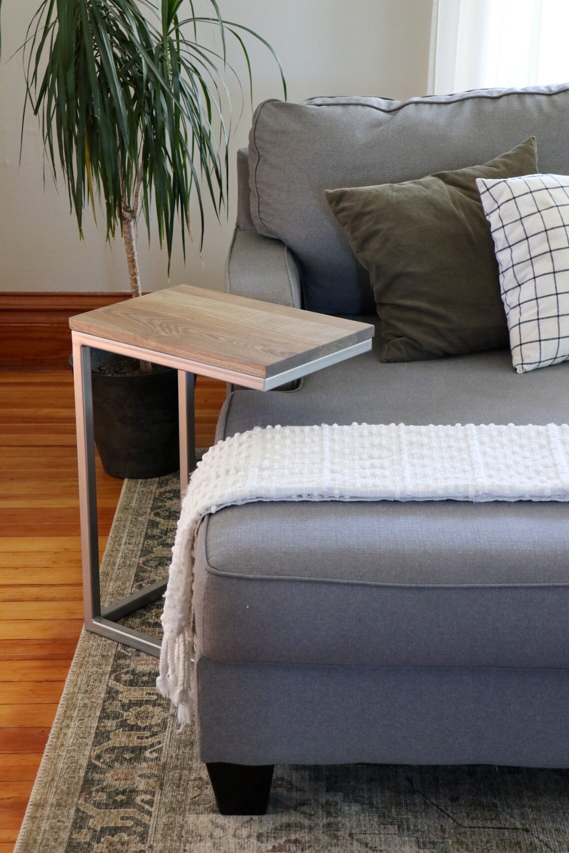 Solid Ash Wood & Silver Metal C Table With Grey Stain - Etsy