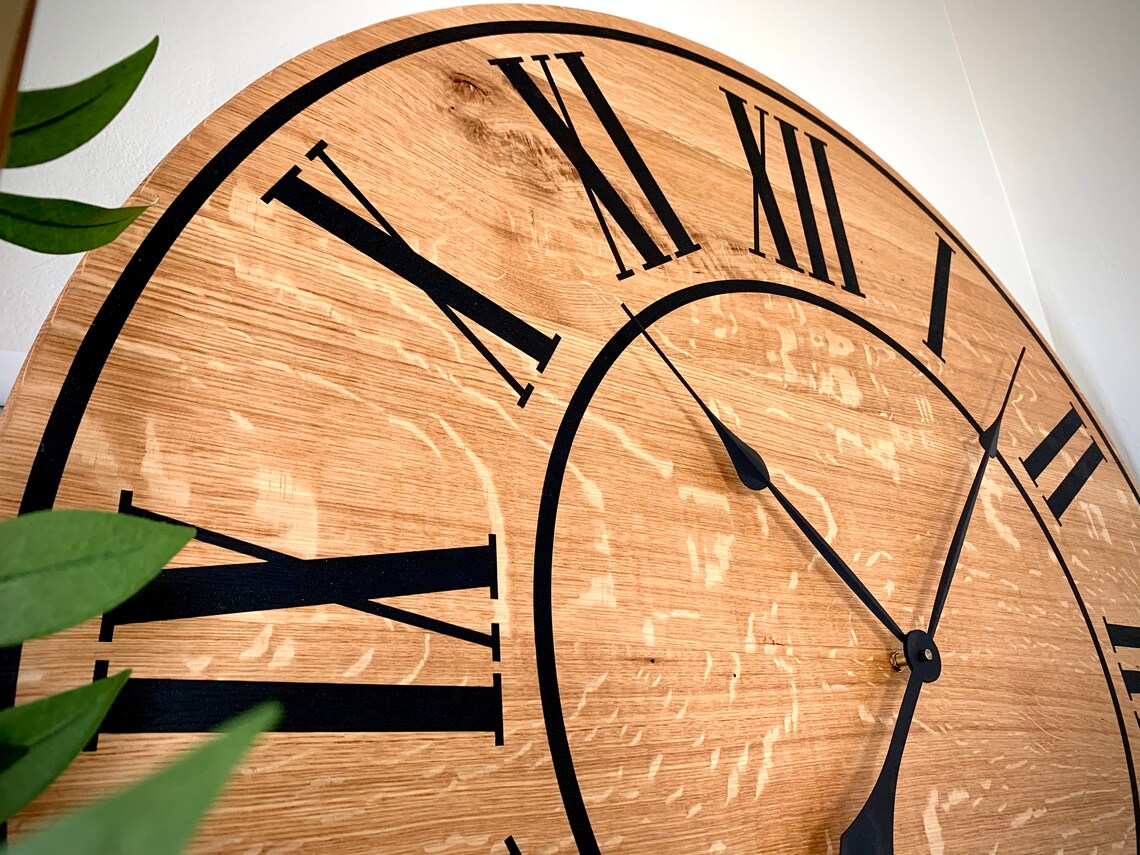 Quartersawn White Oak Clock, Large Wall Clock, Wooden Clock, Roman ...