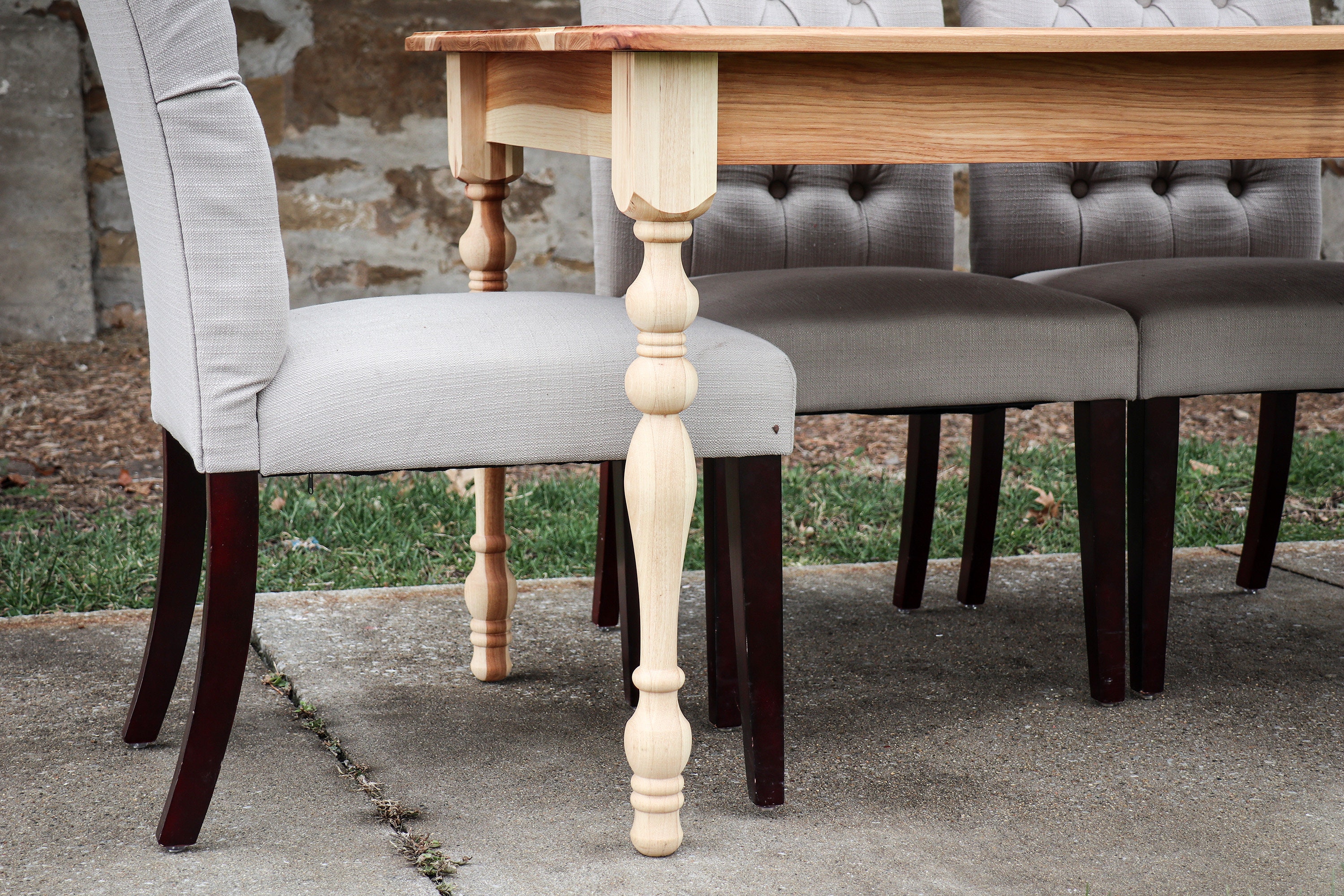 Narrow Hickory Farmhouse Dining Table With Turned Legs - Etsy