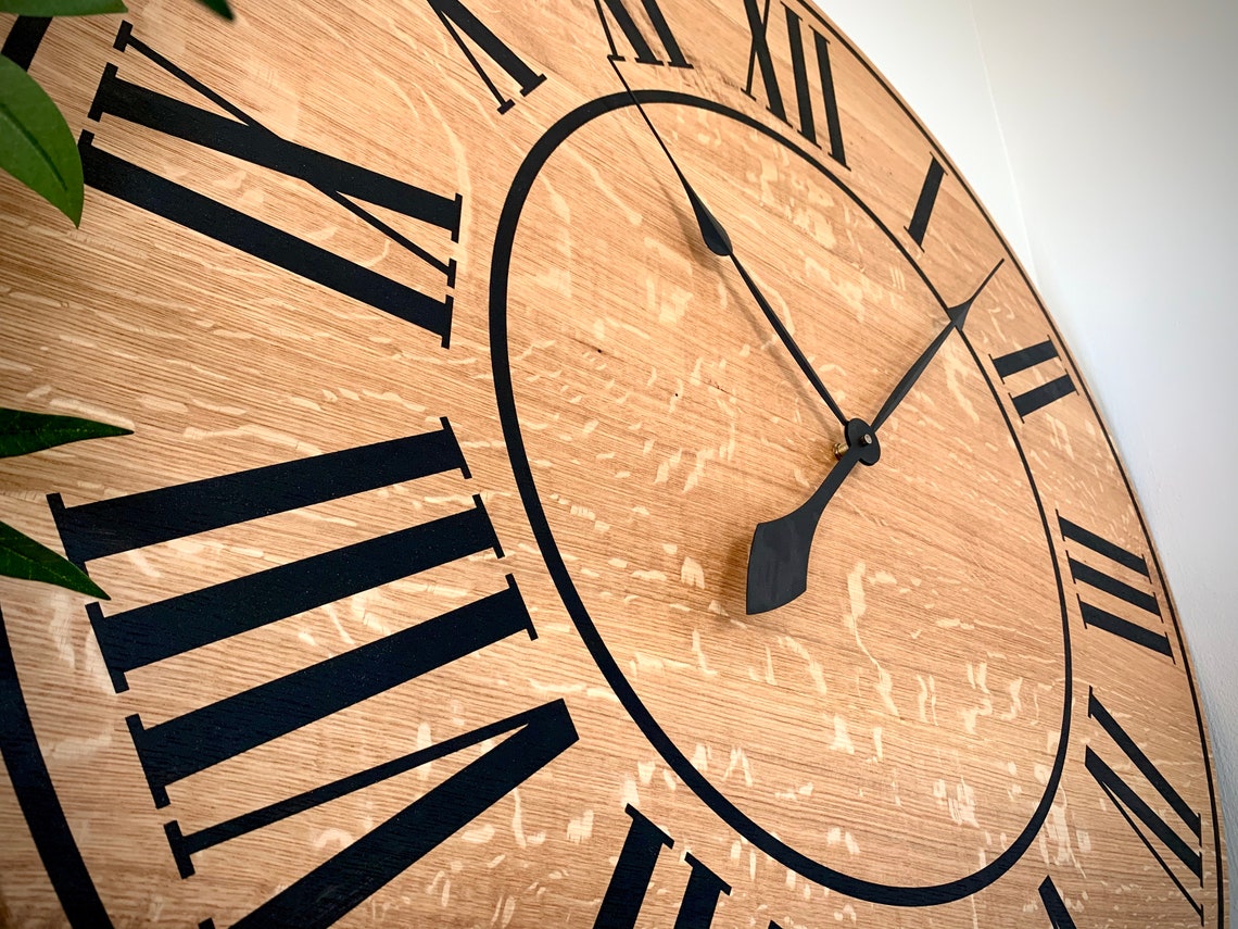 Quartersawn White Oak Clock, Large Wall Clock, Wooden Clock, Roman ...