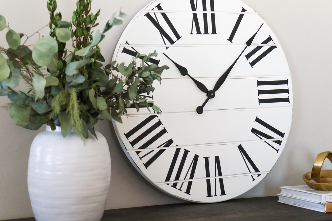White Farmhouse Clock Slightly Distressed Wooden Clock Wall - Etsy