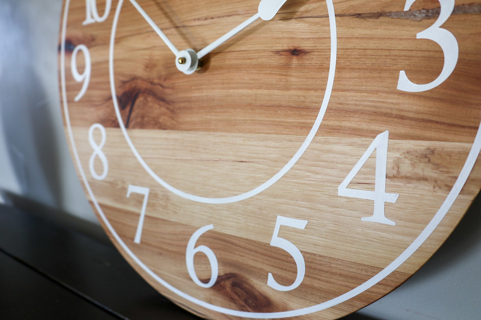 Hickory Wood Clock Regular Numbers Wooden Clock Large Wall - Etsy