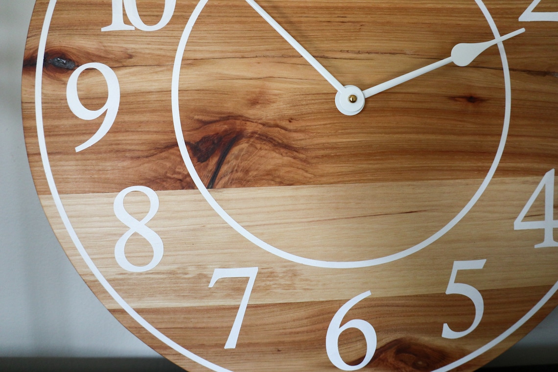 Hickory Wood Clock Regular Numbers Wooden Clock Large Wall - Etsy