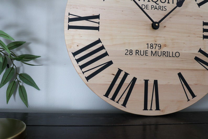 Large French Style Maple Wall Clock With Black Roman Numerals, Wooden ...