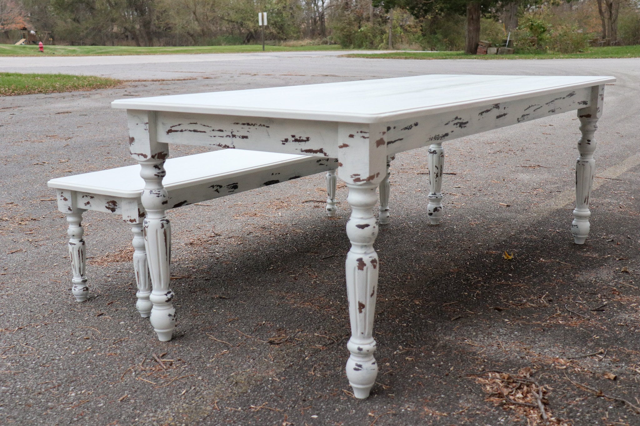 White Farmhouse Dining Table & Bench With Distressed Legs - Etsy