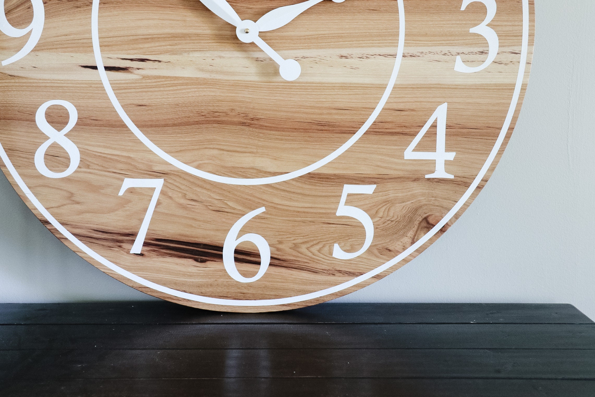 Hickory Wood Clock, Regular Numbers, Wooden Clock, Large Wall Clock ...