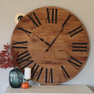 Large White Oak Clock, Large Wall Clock, Wooden Clock, Roman Numerals ...