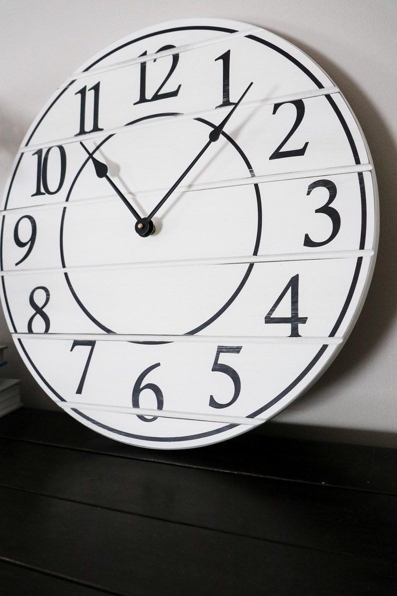 White Lightly Distressed Large Wall Clock Wall Clock | Etsy
