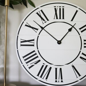 White Farmhouse Clock, Slightly Distressed, Wooden Clock, Wall Clock ...