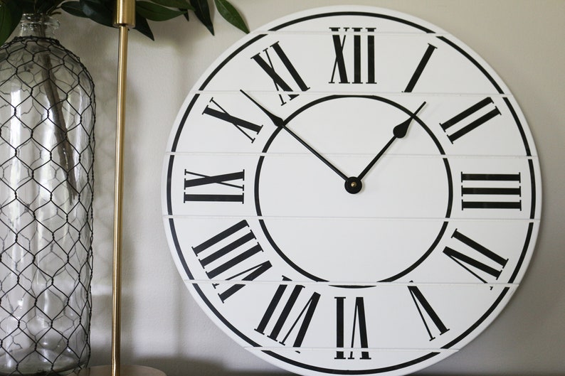 White Farmhouse Clock, Slightly Distressed, Wooden Clock, Wall Clock ...