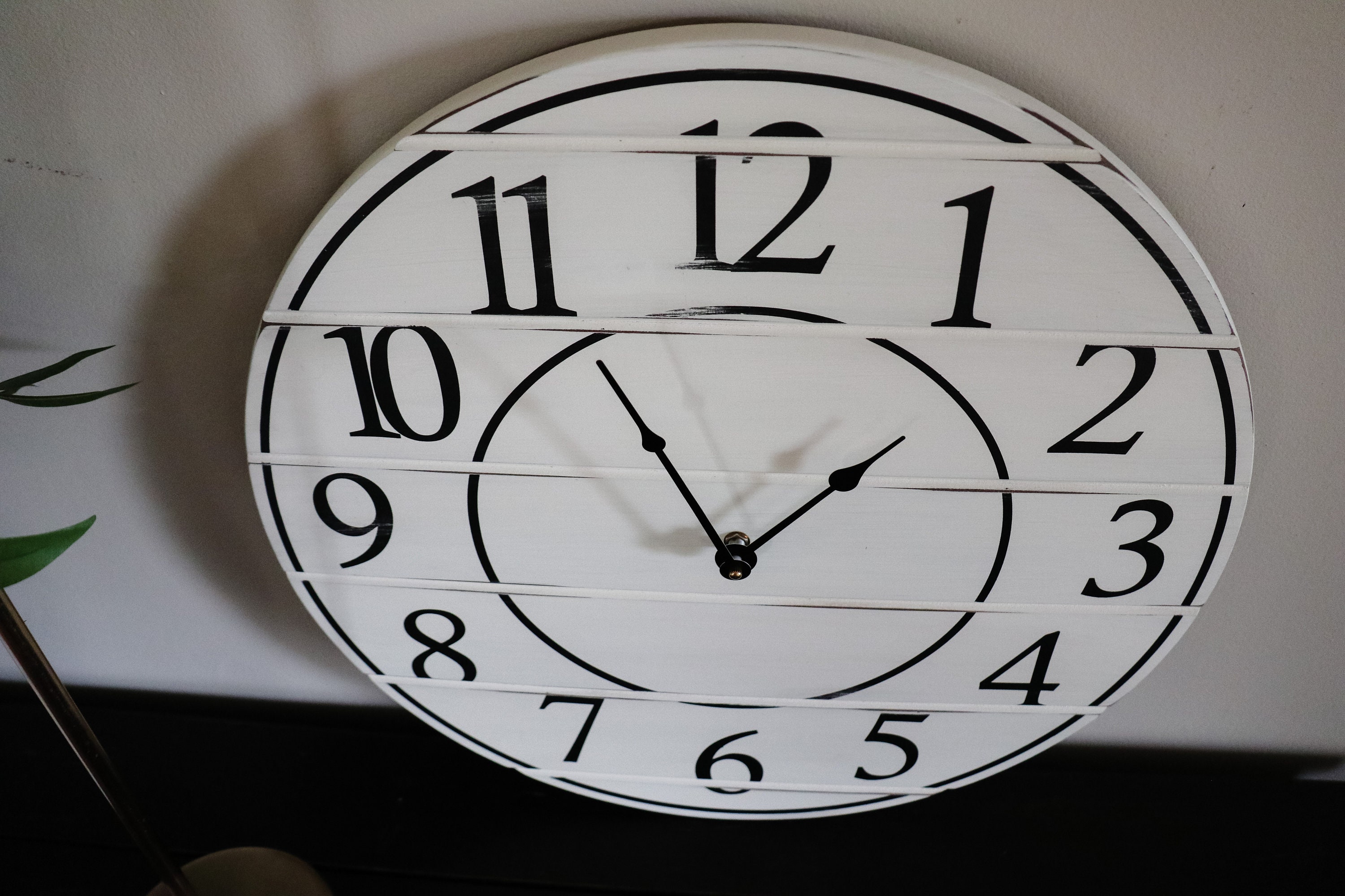 White Lightly Distressed Large Wall Clock Wall Clock | Etsy