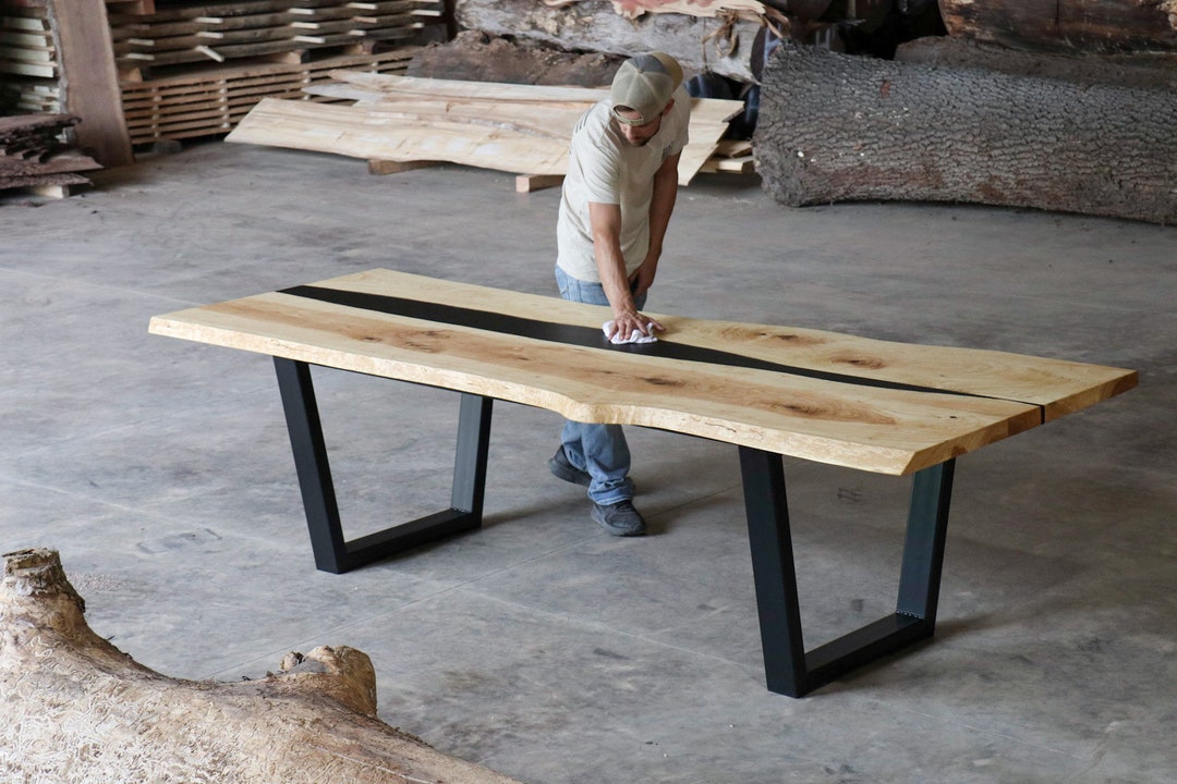 Modern Ash Wood Epoxy River Dining Table With Tapered Legs, Hardwood ...