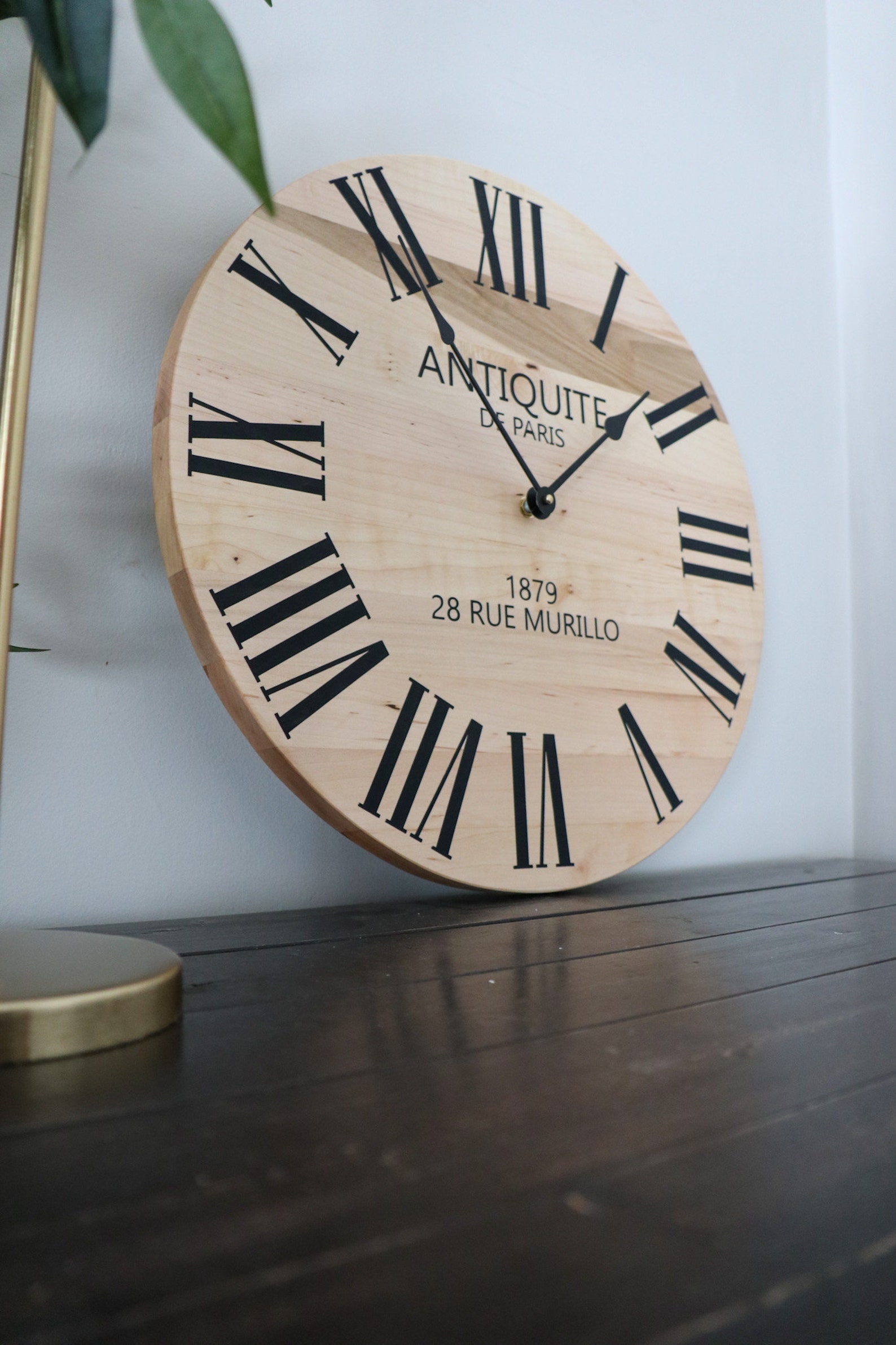 Large French Style Maple Wall Clock With Black Roman Numerals, Wooden ...