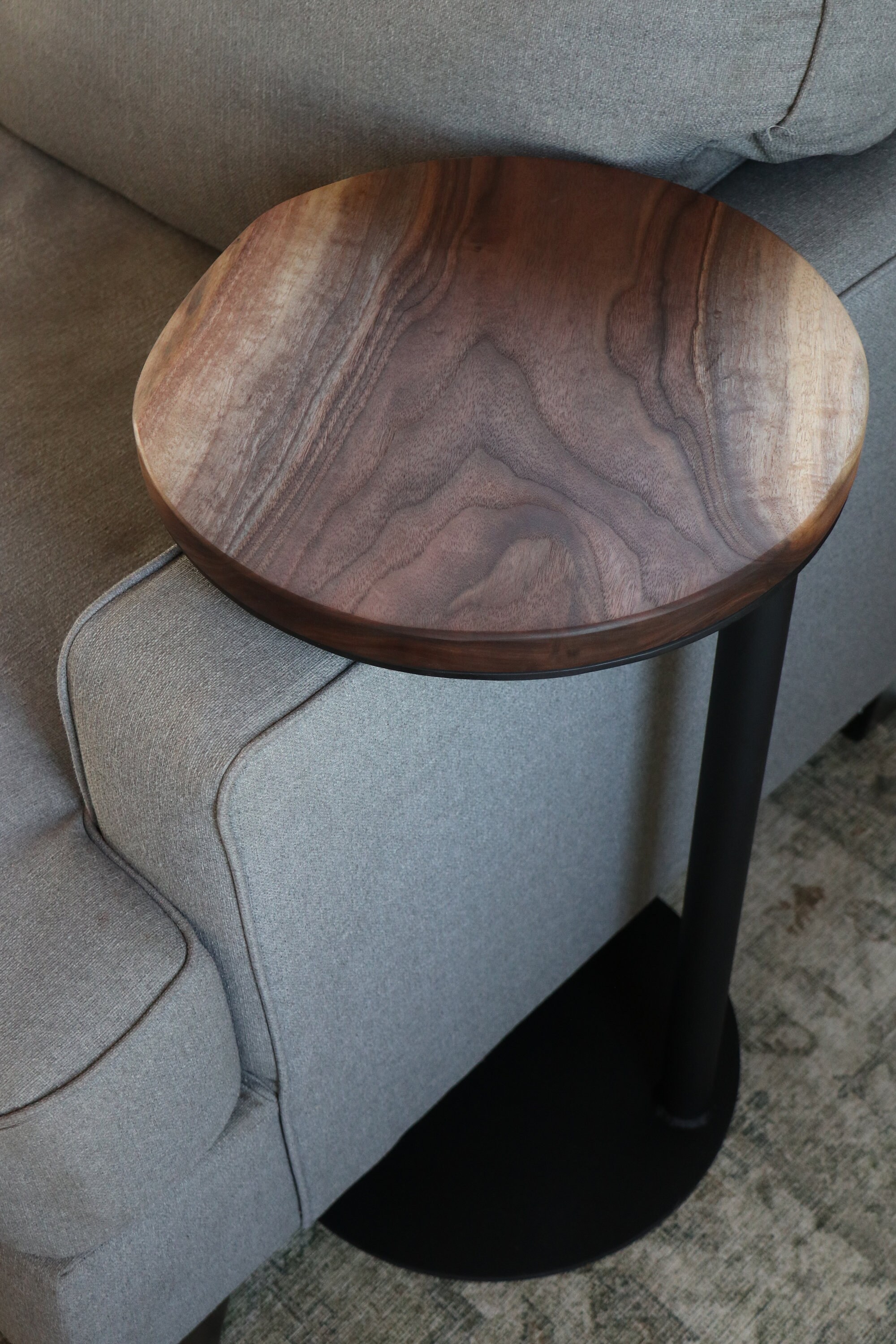 15" Live Edge Walnut Round Industrial Side Table, Live-edge Walnut End ...