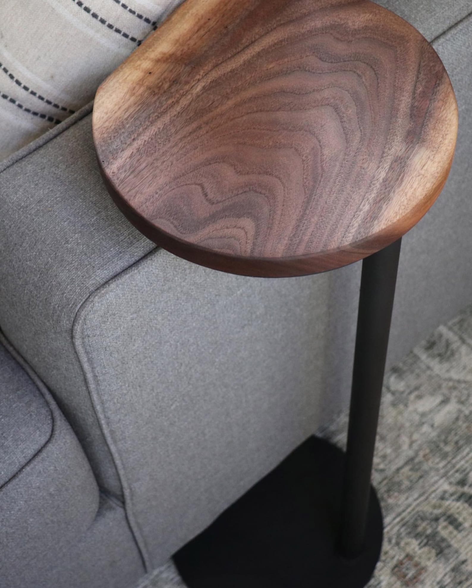 Live-edge Walnut, Round Industrial Side Table, Gift for Her, Gift for ...