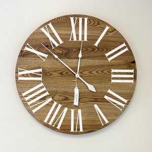 Dark Stained Ash Wood Clock, Regular Numbers, Wooden Clock, Large Wall ...