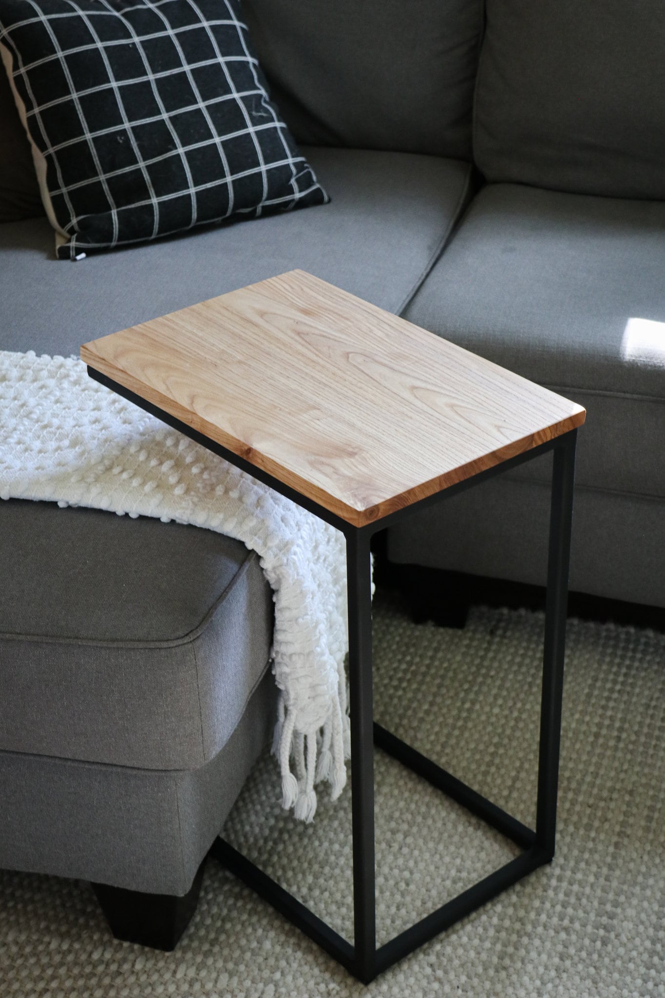 Ash Thin C-table Metal and Wood Side Table | Etsy