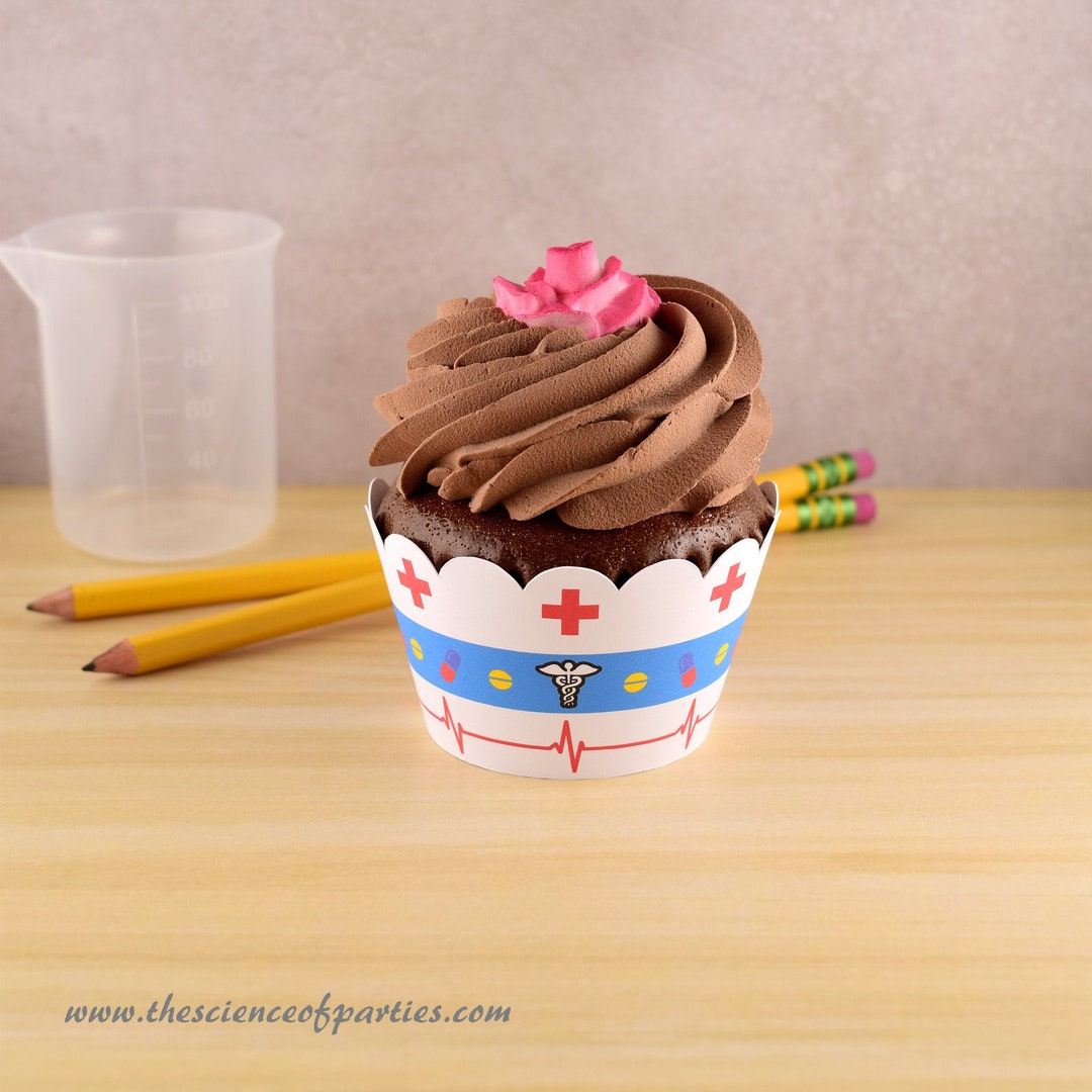 Medical Themed Cupcake Wrapper Red Cross EKG Pills Caduceus - Etsy