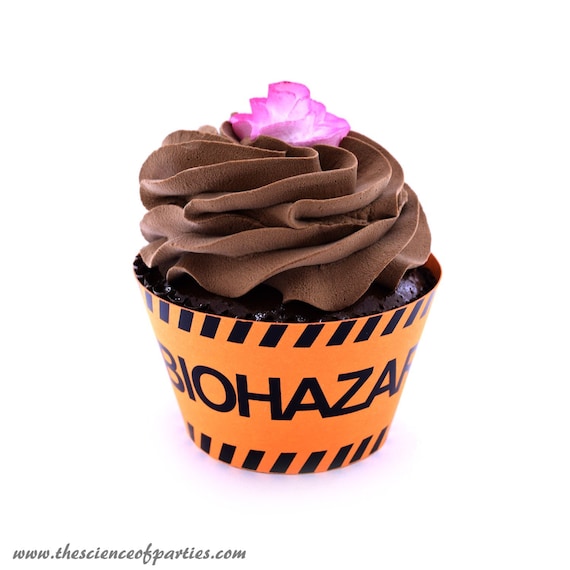 Orange caution biohazard cupcake wrap Laboratory Warning | Etsy