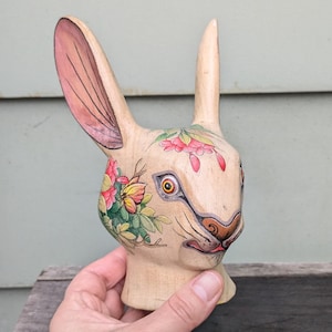 Unique, Vintage Hand Painted Wood Bunny, Beautiful Details in Hand ...