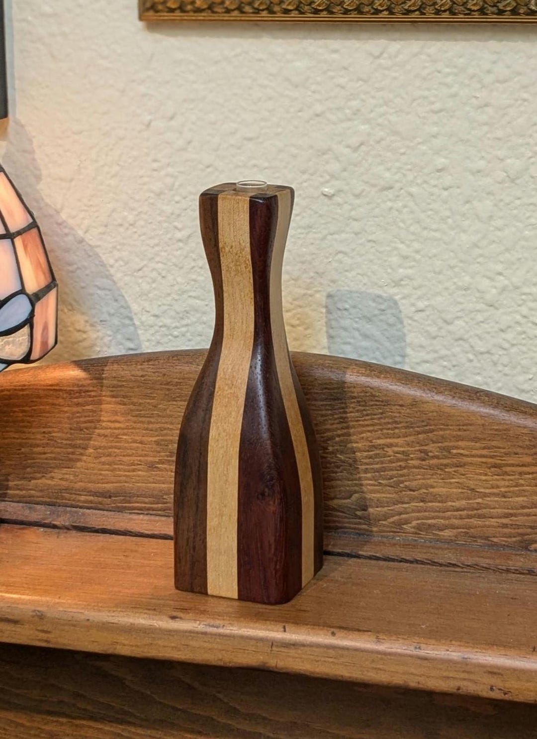 Vintage Handmade Wood Vase With Glass Insert, Single Flower Vase, 6.25 ...